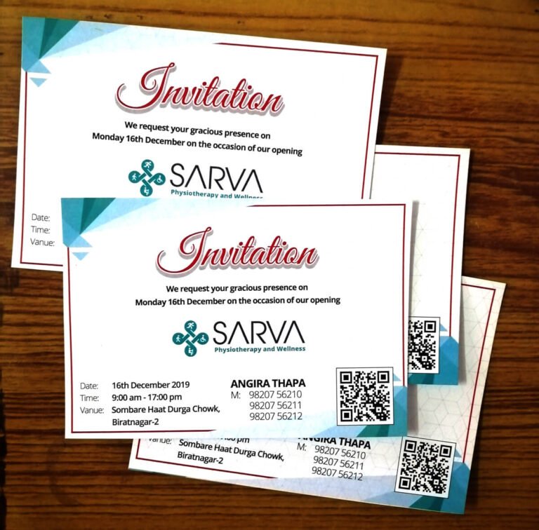 Invitation card design and print for SARVA Physiotherapy and Wellness